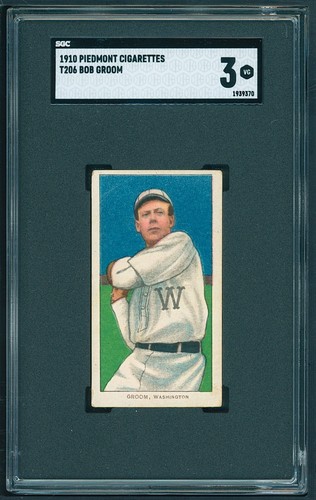 ⚾️ 1909-11 T206 Piedmont - Bob Groom - SGC 3 VG - Nicely Centered - No ...