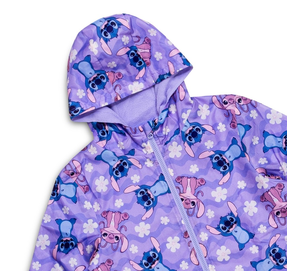 Disney Girls Lilo & Stitch Raincoat – Waterproof Fleece Lined Hooded ...
