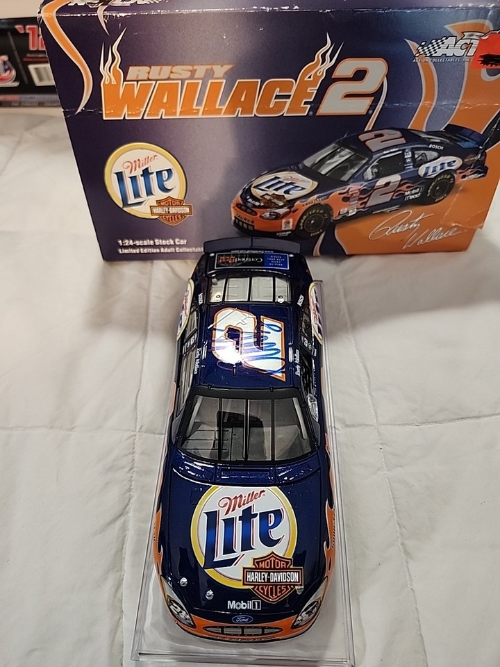 Rusty Wallace Autographed Miller Lite HARLEY DAVIDSON 2002 DICAST CAR ...