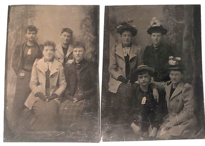 TWO Tintype Photo Group Portrait Women w/Hats and No Hats Poses Female ...
