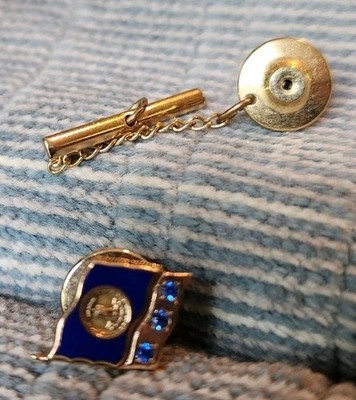 Vintage Yellow 10K Gold Filled Tie Tack w/3 Sapphires (?) VA State ...