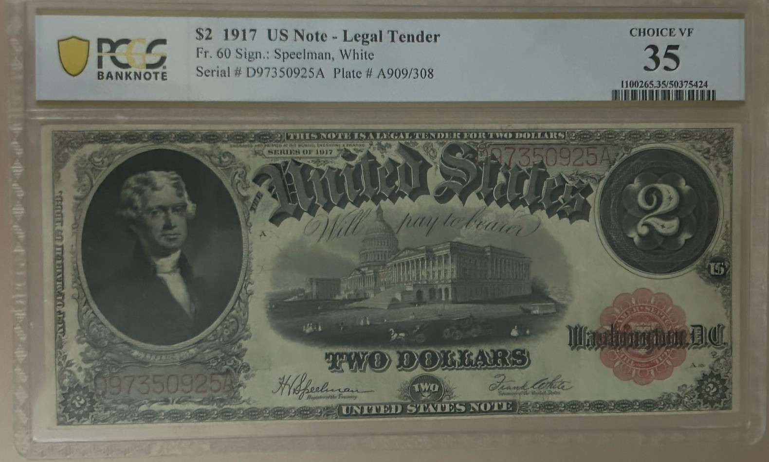 1917 $2 US Legal Tender, Large Size Note Fr. 60 -PCGS VF35 | eBay