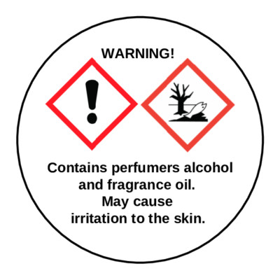 140 x SMALL PERFUME OIL WAX SPRAY WARNING STICKERS- 2.5CM (PERSONALISE ...