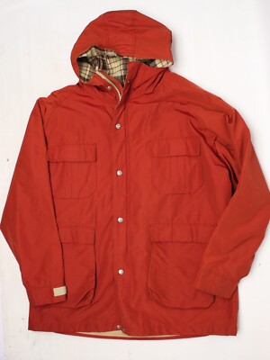 VTG Woolrich Hooded Parka XL Burnt Orange Wool Blend Lining Rear Map ...
