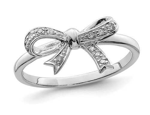 Sterling Silver Bow Ribbon Ring with Diamond Accent | eBay