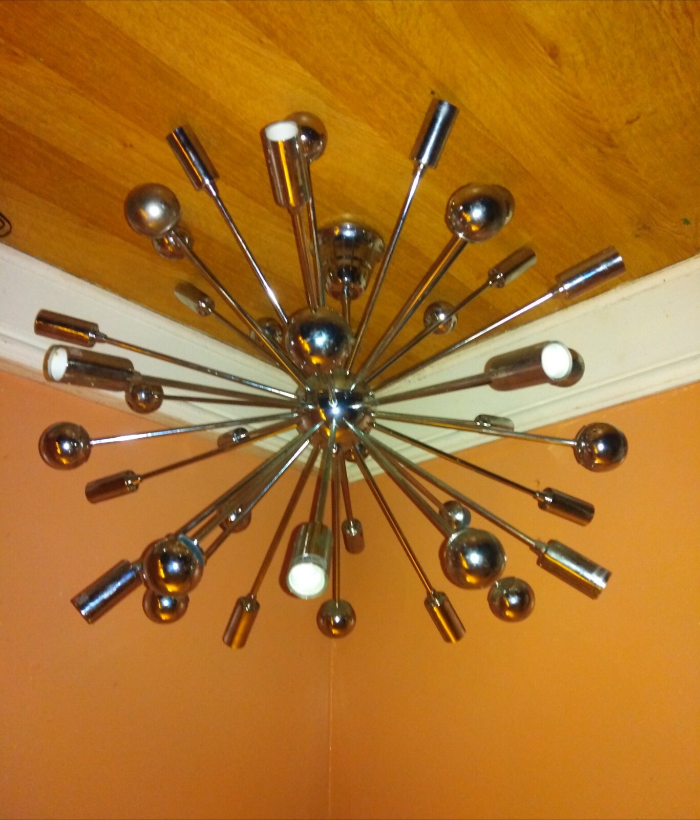 VINTAGE RETRO SPUTNIK CHANDELIER CEILING LIGHT CHROME SILVER GD ...
