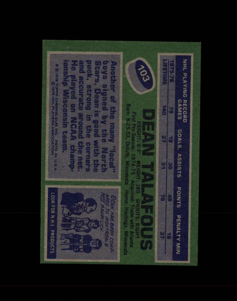 1976 Topps Hockey #103 Dean Talafous STARX 7 NM CS75644 | eBay