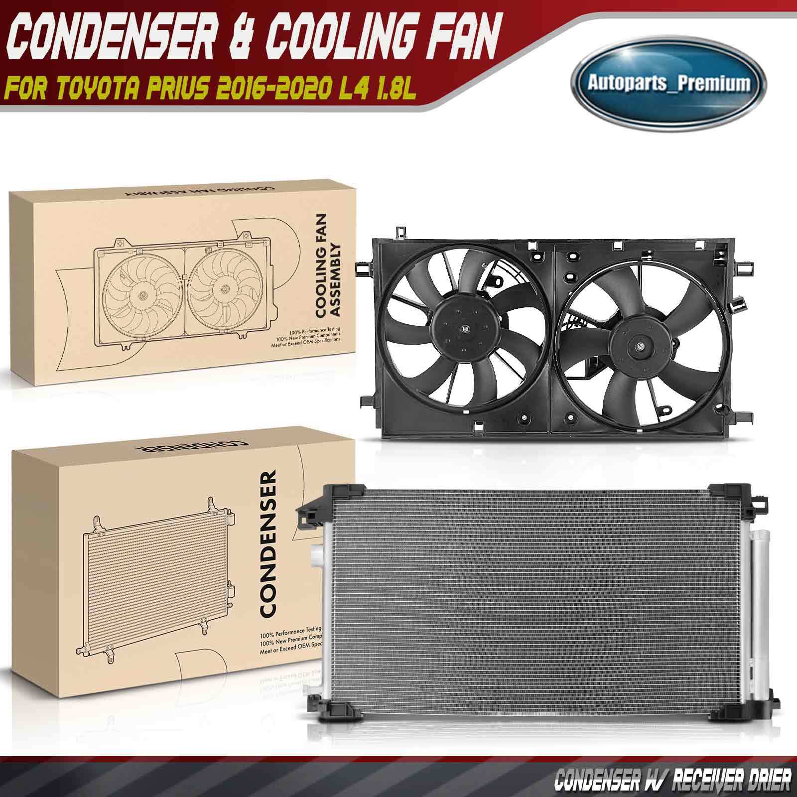 AC Condenser & Dual Cooling Fan Assembly Kit for Toyota Prius 2016-2022 ...