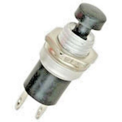 Push-to-BREAK miniature switch with a round BLACK actuator button ...