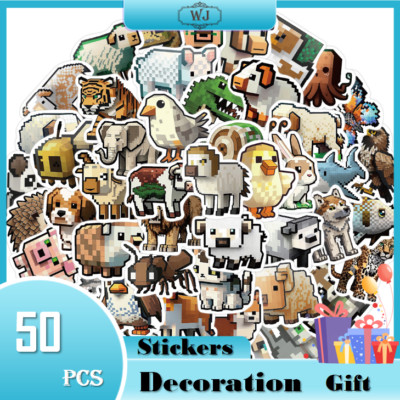 50pcs Mosaic Animals Pixelated Style Stickers Gift Decal Waterproof ...