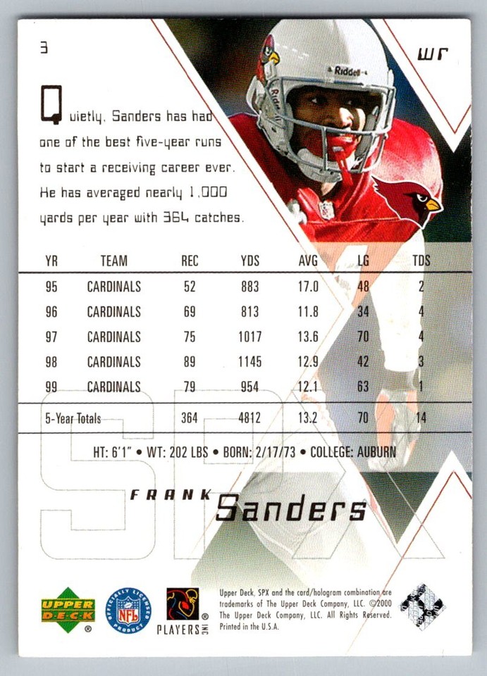 2000 SPx #3 Frank Sanders | eBay