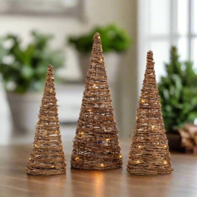 Ragon House Primitive Farmhouse Rustic 3 pc Lighted Grapevine Cone ...