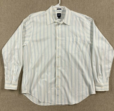 Gap Mens Button Up Shirt XL Long Sleeve White w/ Blue Stripes Classic ...