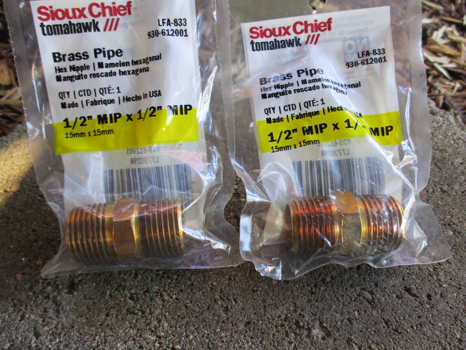 2 per Lot, Sioux Chief LFA-833 1/2 in. x Close MIP Brass Hex Nipple Fittings USA | eBay