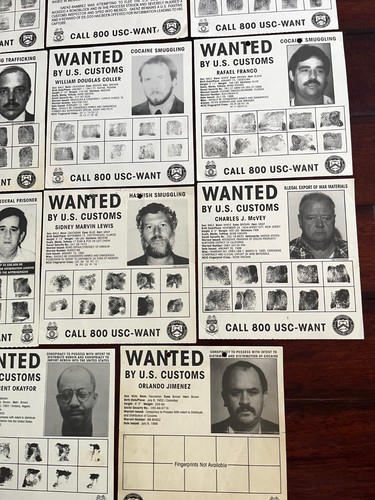 (11) ORIG. 1980-90's *U.S. CUSTOMS -ICE* FBI WANTED REWARD POSTERS* LOT ...