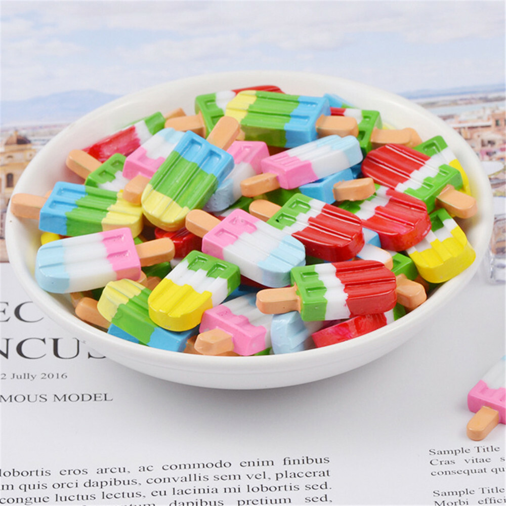 8 pcs Striped Ice Cream Popsicle Craft Cabochons Decors Slime Charms ...