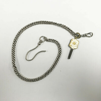 e577 Antique Sterling Silver Vest Pocket Watch Link Chain Spring Clasp ...