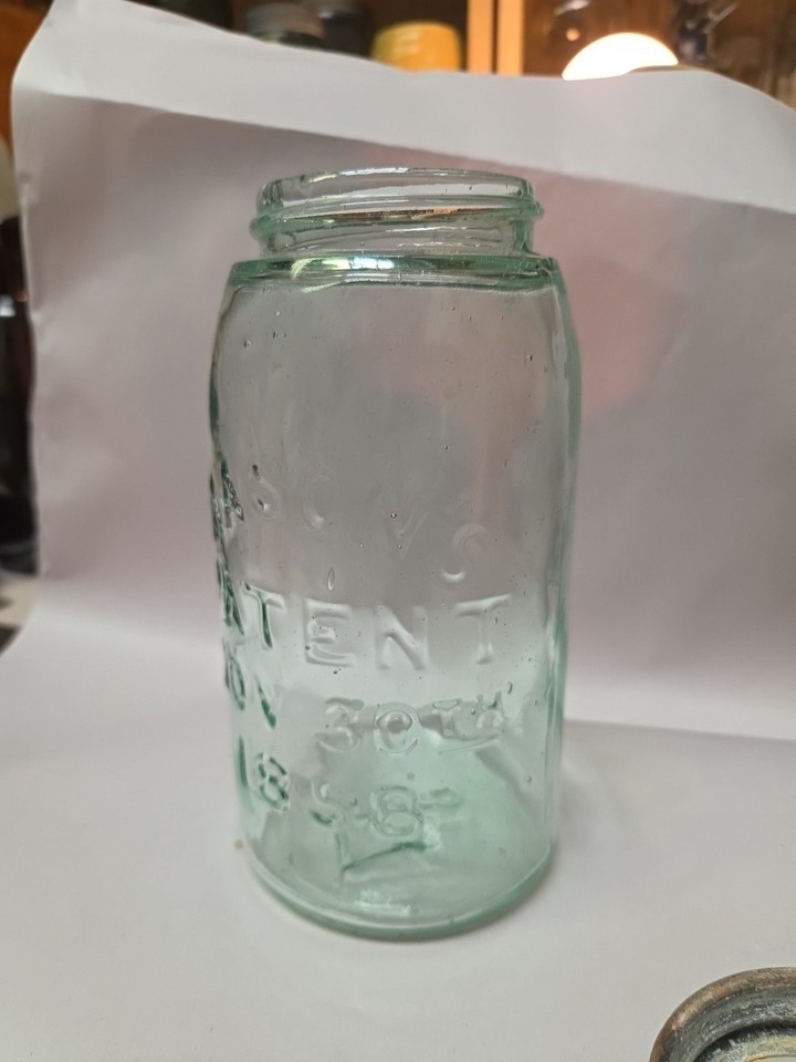 Mason's Patent Nov 30th 1858 Quart Fruit Jar pale Apple Green. Triangle ...