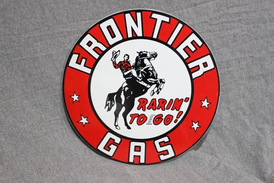 Frontier Gas Porcelain Enamel Heavy Metal Sign 30 Inches Double Side | eBay
