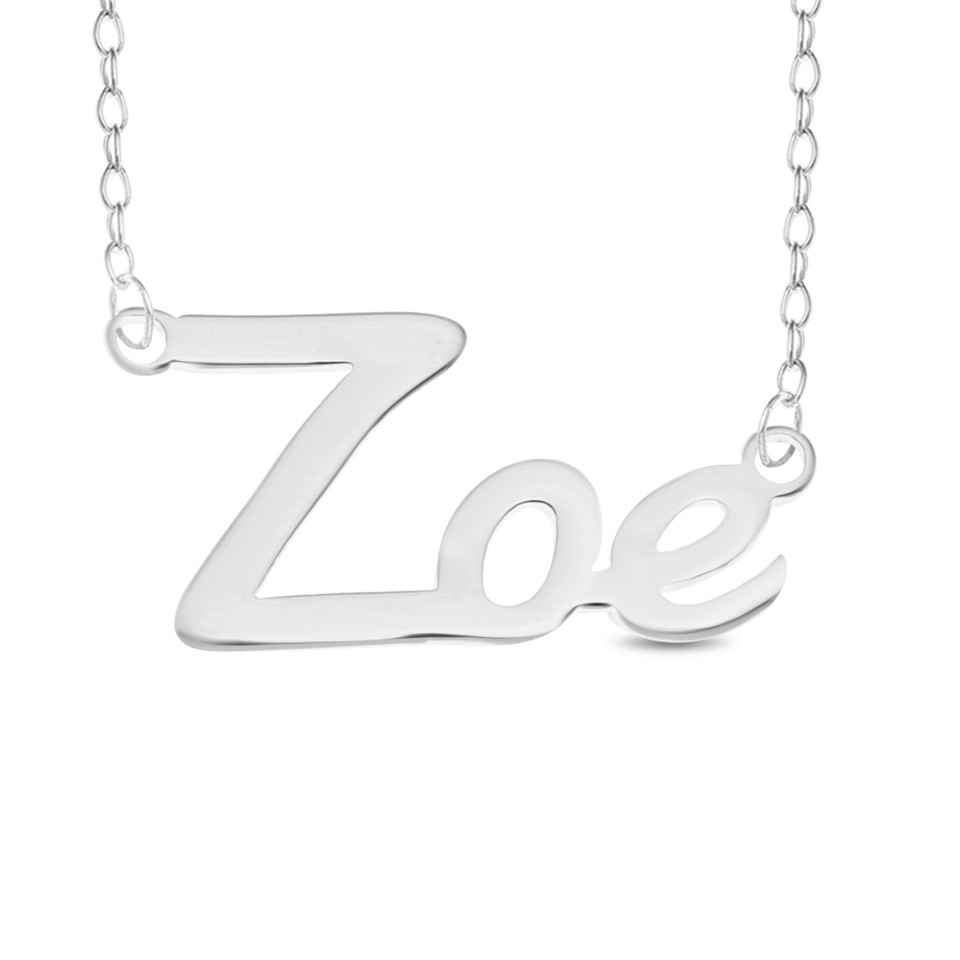 "Zoe" Name Plate Necklace Pendent Sterling Silver Chain Personalized ...