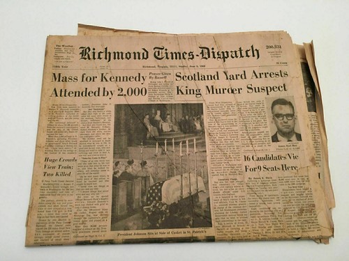 K) Robert F. Kennedy Mass Richmond Times Dispatch Newspaper June 9 ...