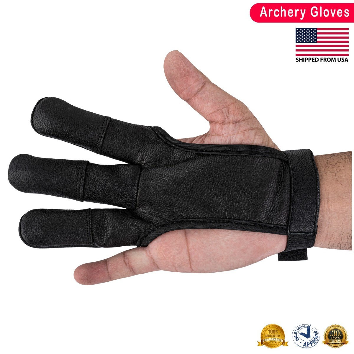 Black 3 Finger Archery Gloves