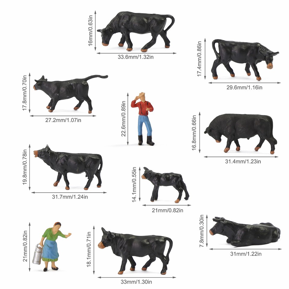 36pcs Model Trains HO Scale 1:87 Painted Black Cows Cattle Shepherd ...