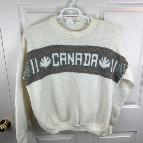 Vintage Canada Nordic Pullover Sweater Wool Blend Ivory Maple Leaf XL ...