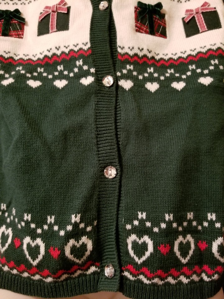 HARTSTRINGS GIRLS CHRISTMAS CARDIGAN SWEATER 5 6 HEARTS PRESENTS ...