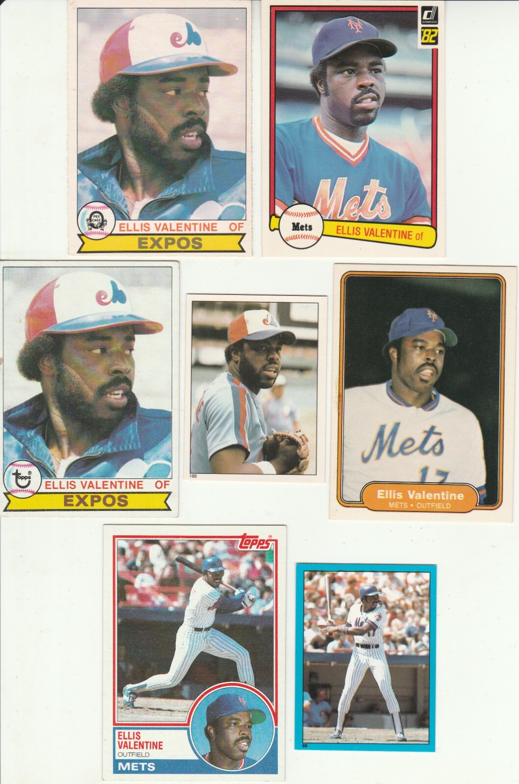 20 ELLIS VALENTINE different cards lot vintage 1977 - 1984 Expos Mets ...