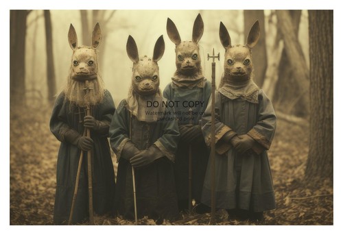 CREEPY HALLOWEEN CHILDREN IN EASTER BUNNY CULT SCARY 4X6 FANTASY PHOTO ...