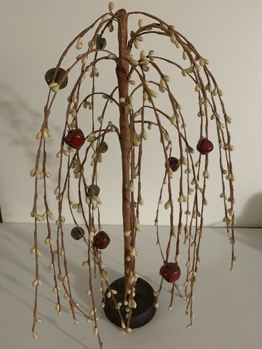 Primitive Weeping Willow Tree Cream Pip Berries w/ Red & Green Bells 15 ...
