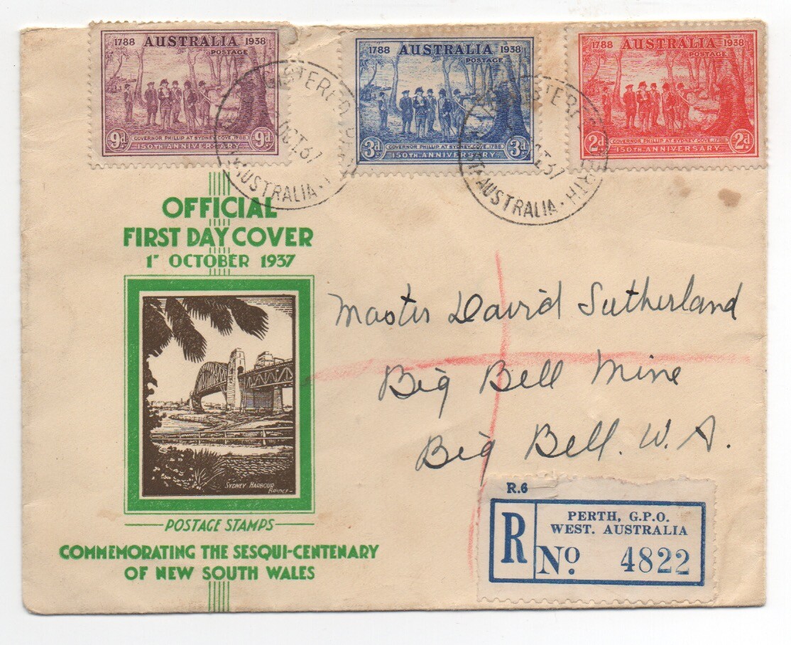 1937 Australia First Day Cover 150th New South Wales Registered Label ...