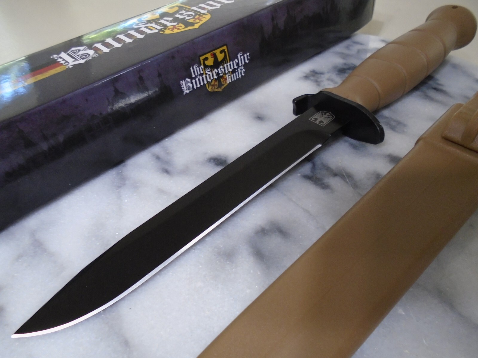 Bundeswehr German Combat Knife Fixed Blade Locking Sheath Desert Tan ...