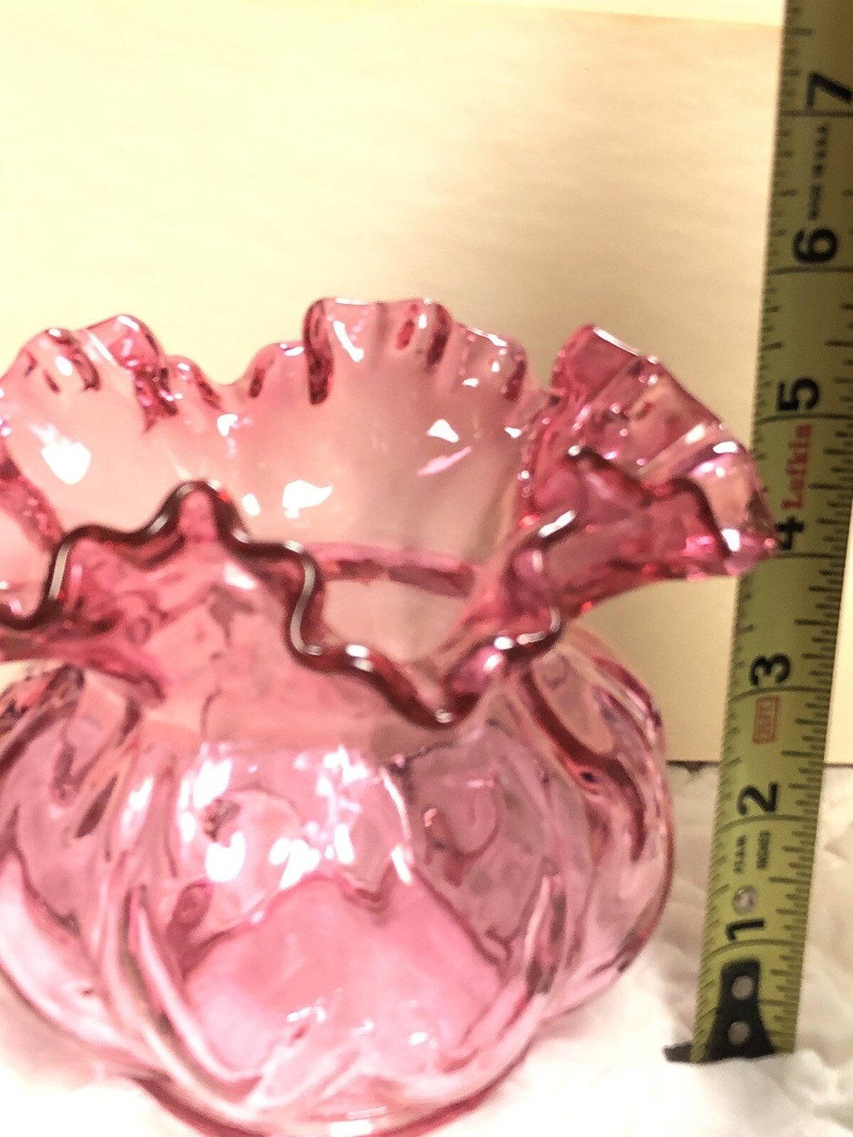 Fenton Diamond Optic Ruby Overlay Double Crimped Melon Vase circa 1940 ...