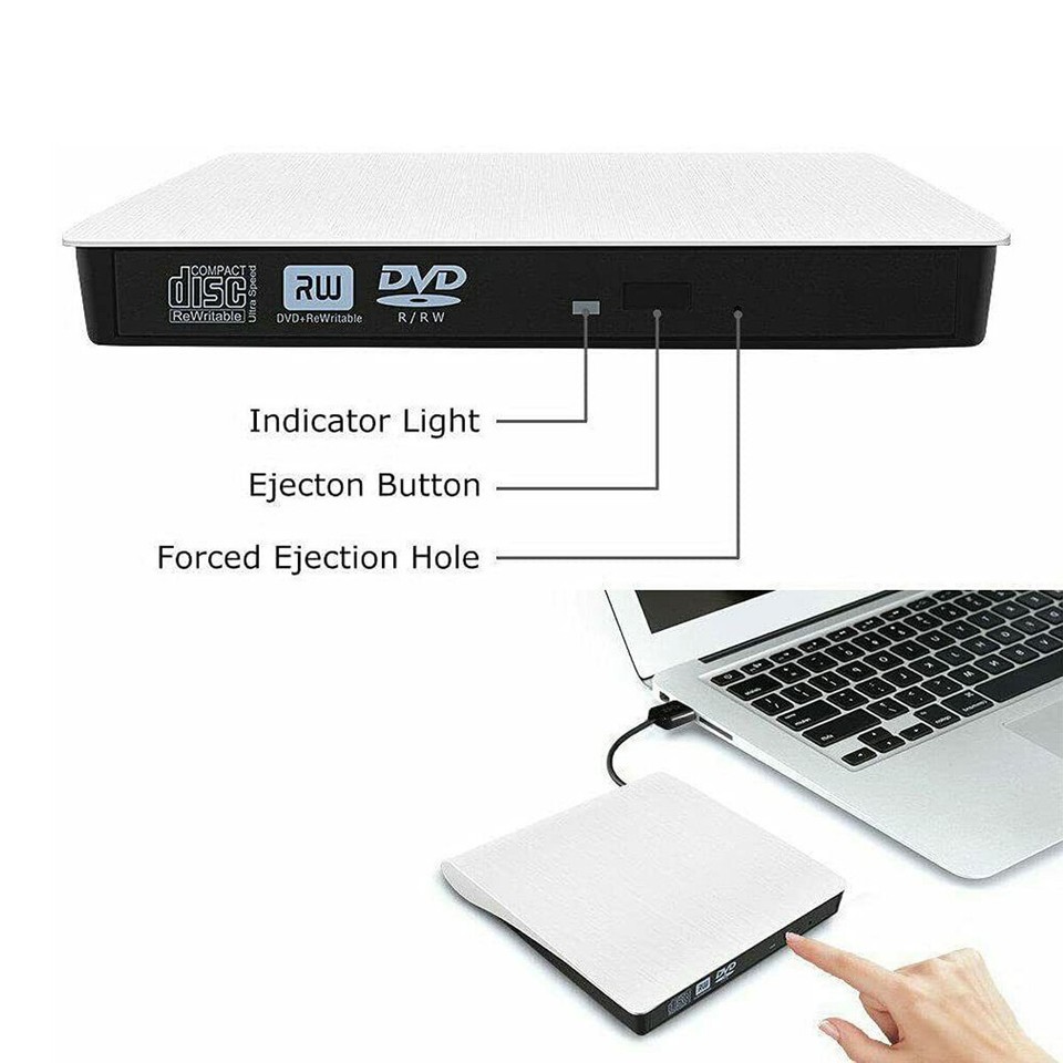 Slim Drive Disc Player External DVD Burner CD RW Writer Laptop Desktop ...