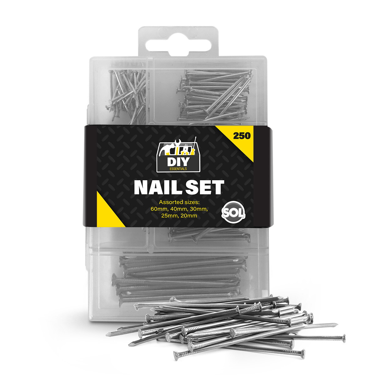 250 Assorted Flat Head Wood Nails Various DIY Carpentry Professional ...