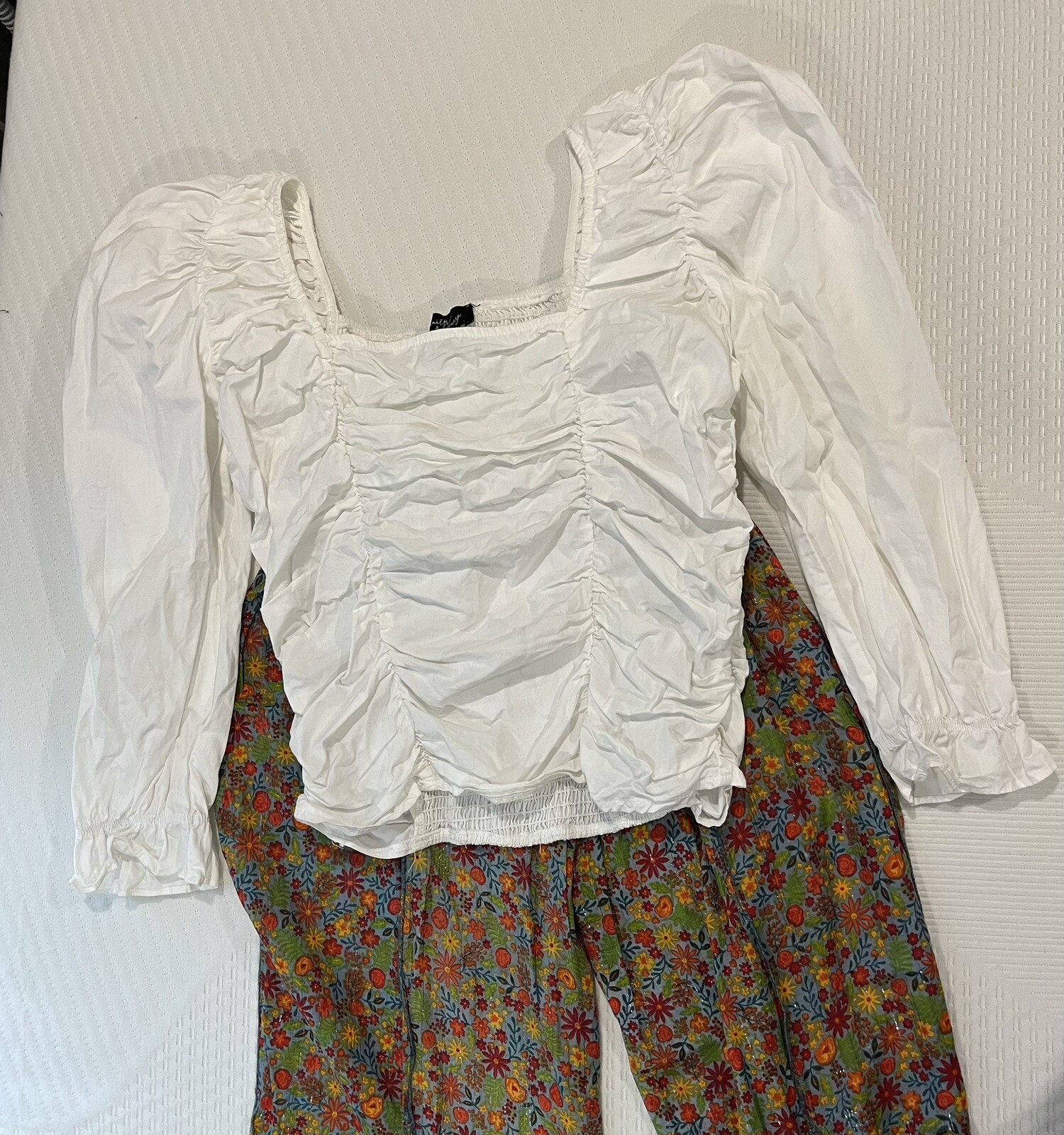 Milk & Honey Rouched Square Neck Puffed Sleeve White … - Gem