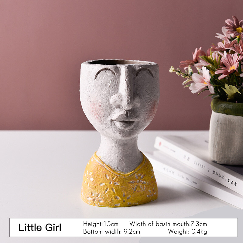 Resin Flower Pot Portrait Sculpture Planter Succulent Vase Face ...