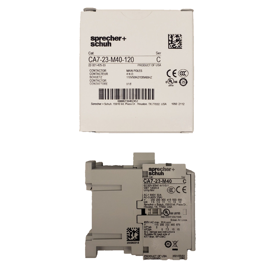 Sprecher + Schuh CA7-23-M40-120 Non-Reversing 4-Pole CA7 Contactor 23 A ...
