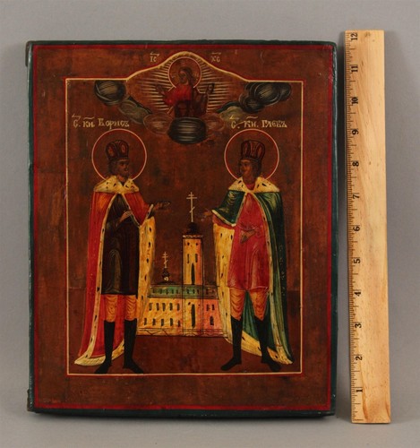 Antique 19thC Russian Orthodox Hand-Painted Icon Painting Saints Boris ...