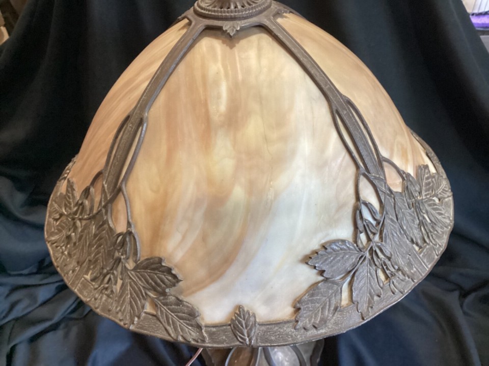 Antique Art Nouveau Stained Slag Glass Shade Panel Lamp Signed Bradley ...