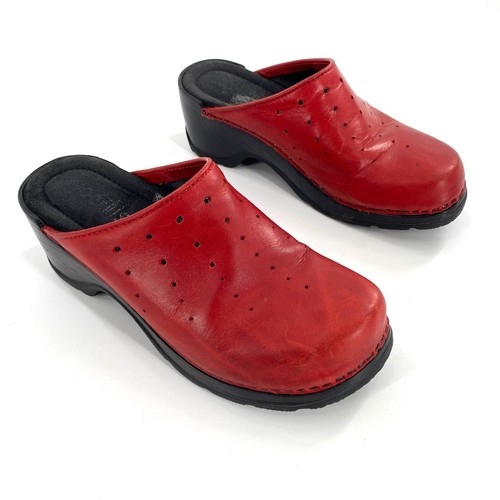 Modelista Red Leather Clogs Mules Women's Shoes Slip On Size 5M Slip On ...