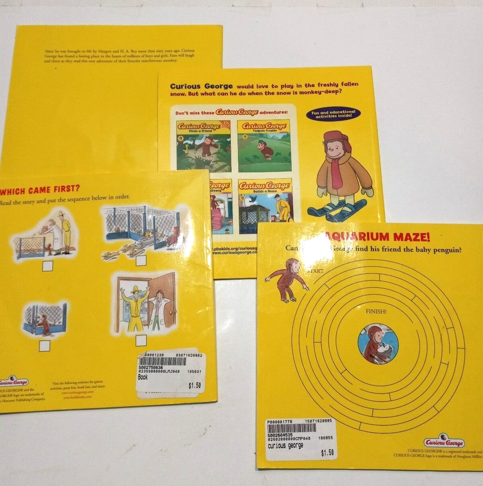 Set of 4 Curious George Paperback Books *Some with Bonuses Activities ...