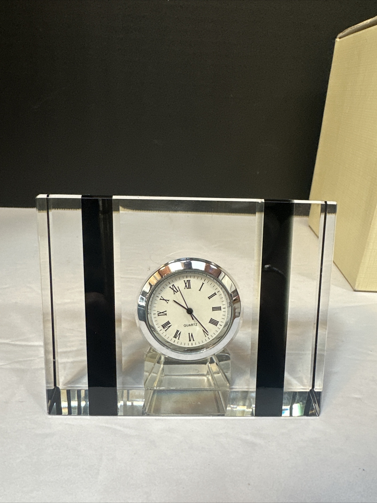 LENOX QUARTZ BLACK STRIPED CRYSTAL CLOCK With Box | eBay