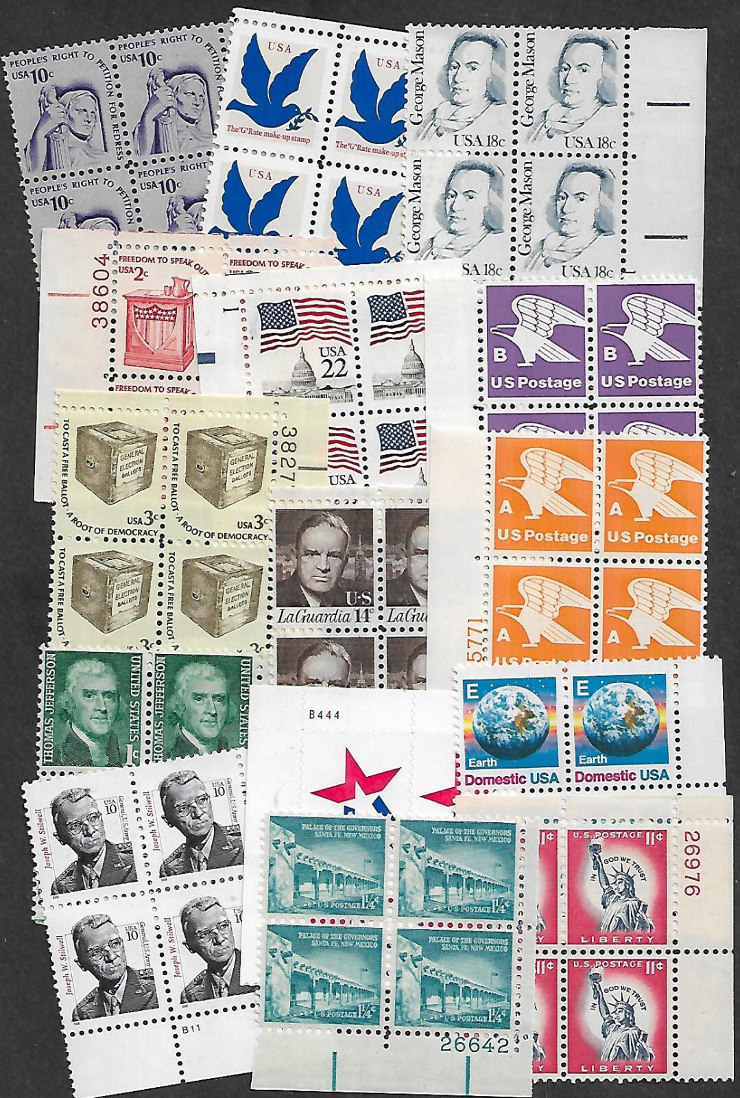 US Plate Block Collection. 15 different Regulars. Mint F/VF NH. FREE ...