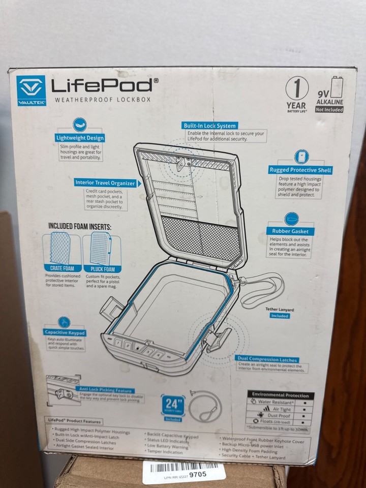 VAULTEK LIFEPOD SECURE WATERPROOF TRAVEL CASE RUGGED ELECTRONIC LOCK ...