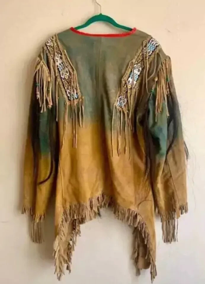 Handmade Native Style Beaded Leather Shirt with Fringe & Hair Tassels ...