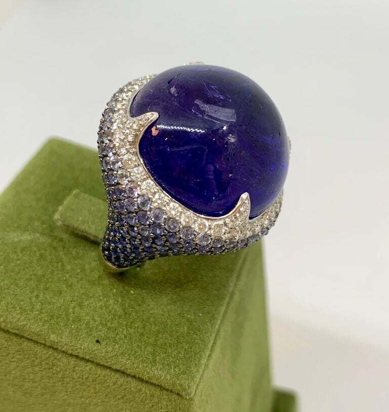 Featuring Blue 61.28CT Cabochon Tanzanite With White & Blue 5.47CT Sapphire Ring | eBay