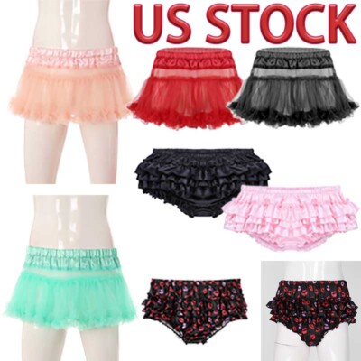 Mens Sissy Satin Ruffled Lace Tulle Mini Short Tutu Skirt Crossdress ...